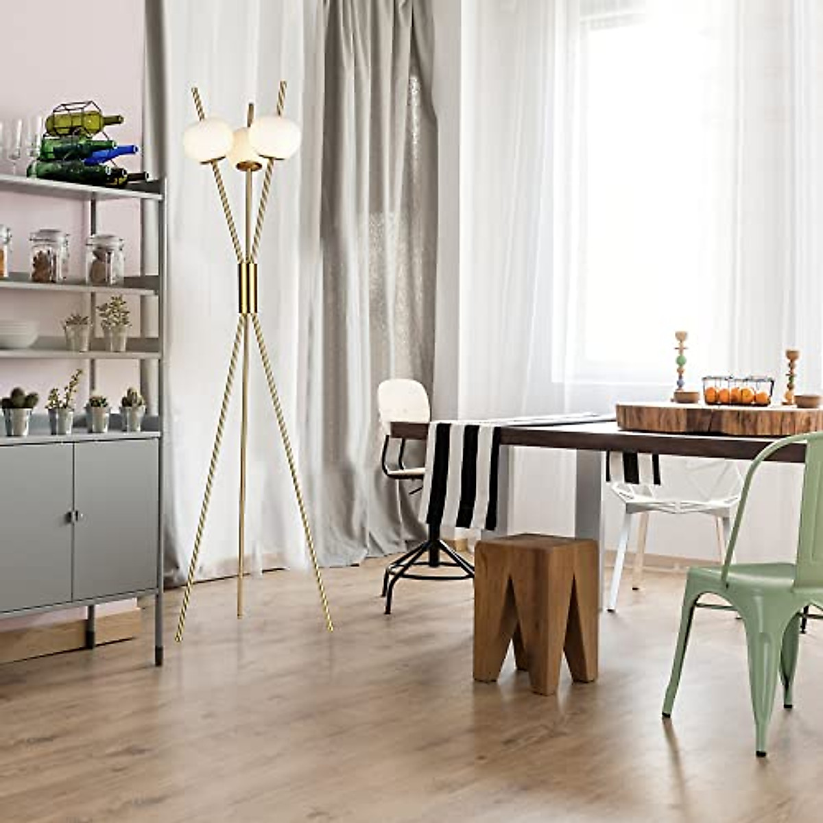 paugeory Hotel Floor Lamp-3 Lights Floor Lamps for Living Room, Modern Tripod Standing Lamp Gold Plating, 28w Flexible Warm Light and Off-White Glass Lampshade, Bedroom Office Hallway (with Bulb)