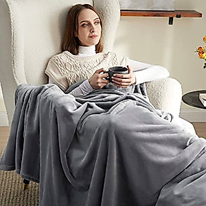 Bedsure Fleece Blankets Twin Size Grey - 300GSM Lightweight Plush Fuzzy Cozy Soft Twin Blanket for Bed, Sofa, Couch, Travel, Camping, 60x80 inches
