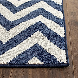 SAFAVIEH Amherst Collection 2'3" x 9' Navy / Beige AMT419P Chevron Non-Shedding Living Room Entryway Foyer Hallway Bedroom Runner Rug