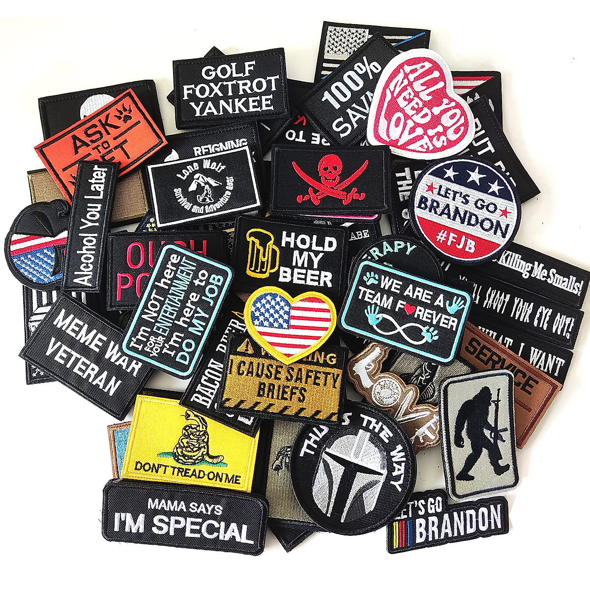 TXSN 12PCS Random Tactical Morale Patches Bundle, Full Embroidery Loop and Hook Fasten Patches Set for Caps, Bags, Backpacks, Harness, Vest, Military Uniforms,Tactical Gears Etc