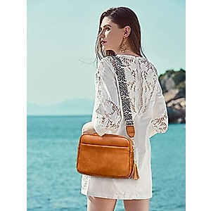 WYFJNX Small Crossbody Bags for Women Vegan Leather Cross Body Cell Phone Purses Shoulder Bags with 2 Guitar Straps Brown