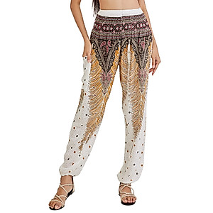 Joob Joob Boho Pants for Women - Hippie Harem Pants Women - Womens Yoga Pants – Comfy Bohemian Flowy Hippie Clothes - Medium White