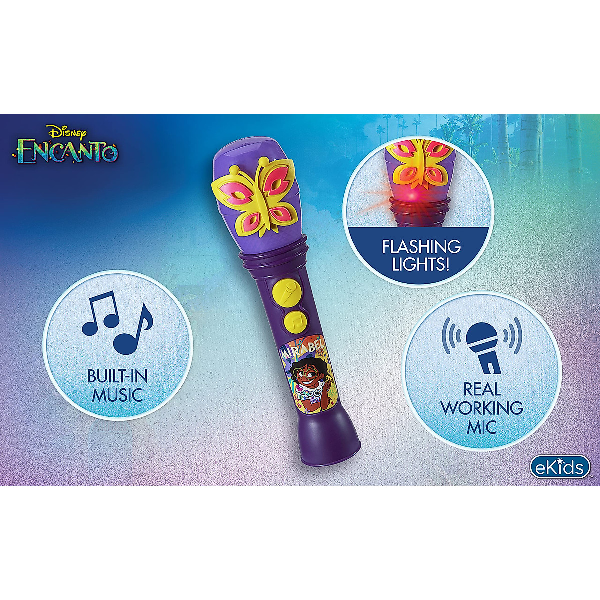 eKids Disney Encanto Toy Microphone for Kids, Built-in Music and Flashing Lights for Fans of Disney Toys for Girls