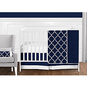 Navy Blue and White Modern Changing Pad Cover for Trellis Lattice Collection by Sweet Jojo Designs