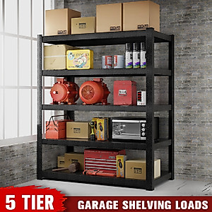 Sanoolir 72" Hx47.3 Wx23.6 D 5 Tier Garage Shelving Heavy Duty Garage Storage Shelves 3000 lbs Heavy Duty Shelving Adjustable Matte Black Metal Shelving Industrial Rack (72" Hx47.3 Wx23.6 D)