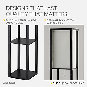 Adesso 3193-01 Titan Tall Shelf Floor Lamp, 72 in, 150W Incandescent/equiv. CFL, Black PVC Veneer on MDF, 1 Floor Lamp