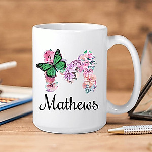 Personalized Name Floral Alphabet Mug, Custom Mug with Name and Initial, Name Mug Gift for Mom Sister Girls, Custom Name Mugs Gifts for Women & Men 980672