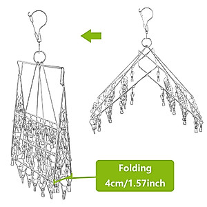 WudTus 24 Clips Sock Dryer Folding Stainless Steel Space-Saving Drying Rack for Sock, Underwear, Baby Clothes and Small Laundry Items
