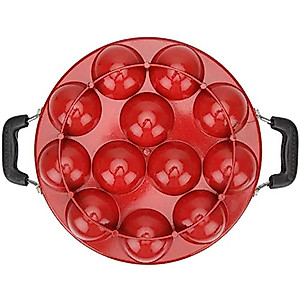 Non-Stick 12 Cavity Appam Patra Paniyarakkal,Nonstick cookware Appam Patra Paniyaram with Stainless Steel Without Lid 12 Cavity (Red with Handle)