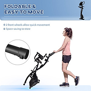 Soozier Folding Exercise Bike, 3-in-1 Recumbent Exercise Bike, Upright Workout Bike & Arm Resistance Bands, Adjustable Seat, 8-Level Magnetic Resistance, Black