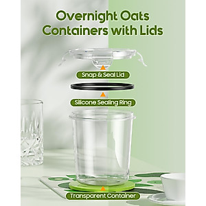 Canfanni Overnight Oats Container with Lids, 4 Pack 13oz Overnight Oats Jars, Plastic Mason Jars, BPA Free, Portable, Leak Proof Oatmeal Containers for Yogurt, Soup, Cereal, Milk and Salad