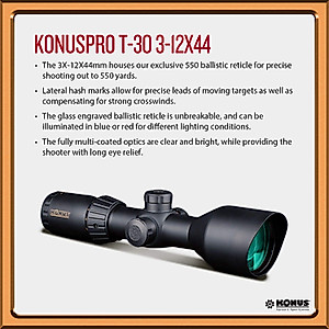 Konus 7291 3-12x44 riflescope D.30mm w/Ill. 550-ballistic Reticle