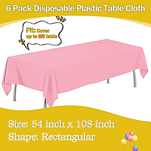 tujol Pink 6 Pack Plastic Table Cloth 54" x 108", Disposable Tablecloths Rectangle Table Cover, Plastic Table Cloths for Parties