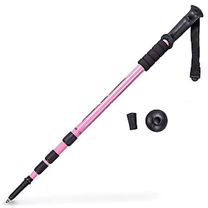 Trekking Pole & Walking Staff | Strong, Lightweight Aluminum | Extends up to 53" Collapses Down to 23" | All-Terrain: Interchangeable Carbonite Ice Pick Tip, Rubber Asphalt Tip, and Snow Cap (Pink)