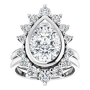 3 CT Pear Cut VVS1 Colorless Moissanite Engagement Ring Set for Women Bridal Rings Set Handmade Bezel Moissanite Wedding Gifts Anniversary Promise for Love 925 Sterling Silver