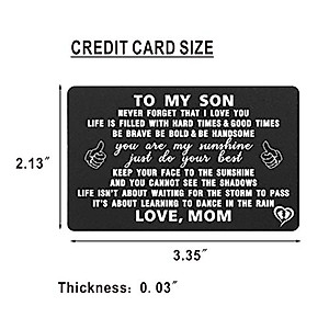 Resdink To My Son Gifts from Mom, Motivational Gift for Son From Mother, Engraved Wallet Inserts with Love Quotes, Son Birthday Wallet Card