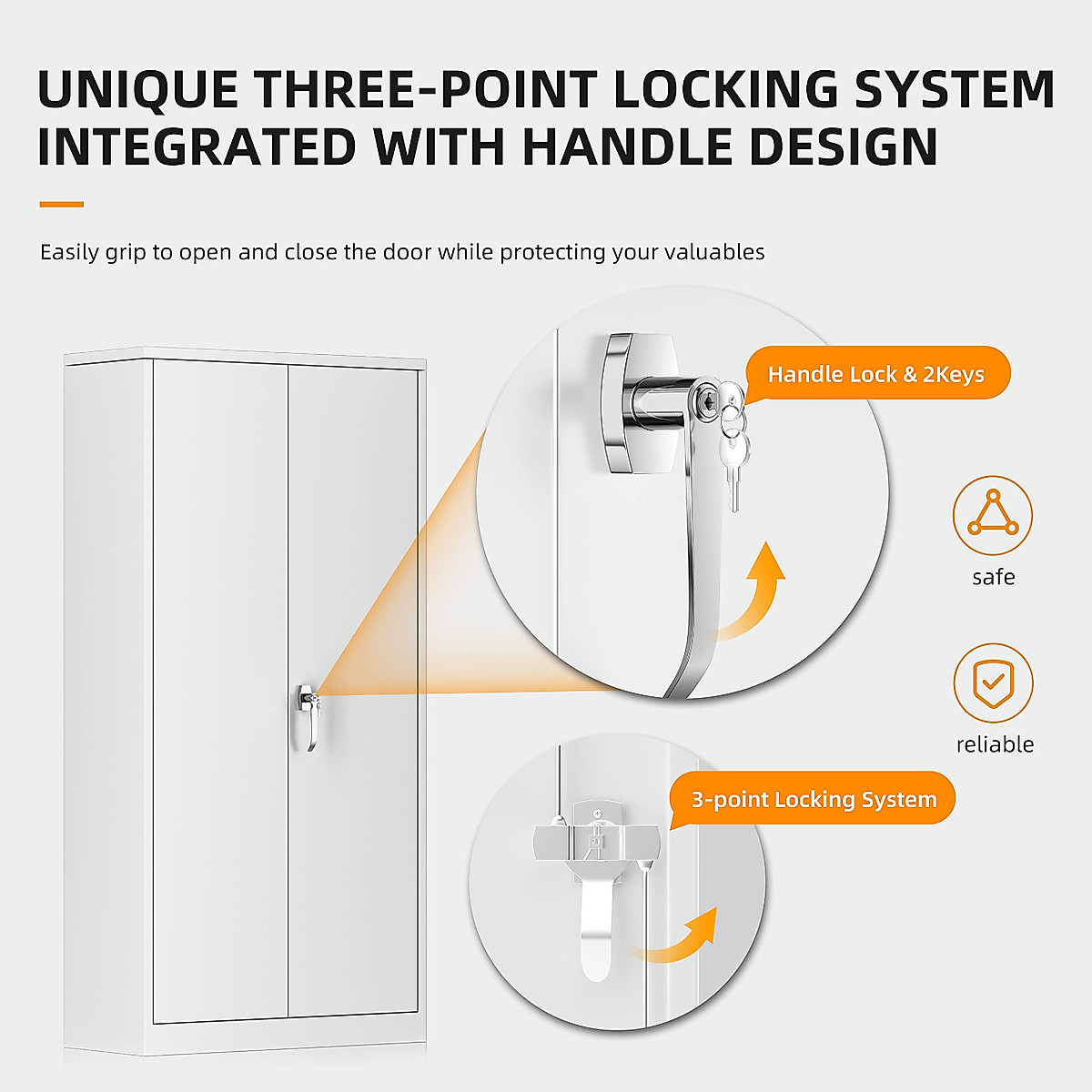 INTERGREAT Garage Storage Cabinets with Doors and Shelves,72" White Steel Tool Locking Cabinet, Metal Storage Cabinet for Home Office, Warehouse, School