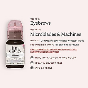 Tina Davies Professional X Perma Blend Brow Pigment - Permanent Eyebrow Makeup - Colours Heal True to Tone - High Retention - Ebony, 1/2oz