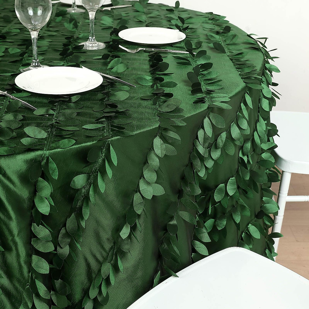 Efavormart 132" Leaf Petal Taffeta Tablecloth Round - Green for Wedding, Party, Event, Banquet, Decoration, Dessert Table Exhibition, Events Table Cover, Indoor Outdoor