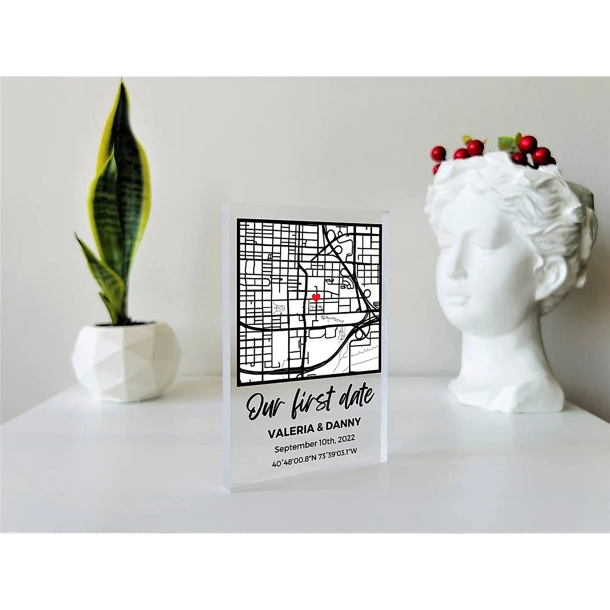 Our First Date Valentines Day Map Plaque - Couple Map, Gift for Her, Acrylic Plaque Couple Gift, Custom Locaiton, Valentines Day Gift, Couples Gift, Gifts for Wife and Husband