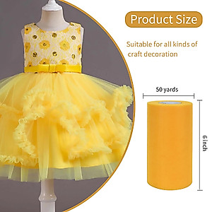 RIBBOOO Gold Yellow Tulle Fabric Rolls 6 Inch by 50 Yards (150 feet) Fabric Spool Tulle Ribbon for DIY Tutu Bow Baby Shower Birthday Party Wedding Decorations Christmas Craft Party Supplies