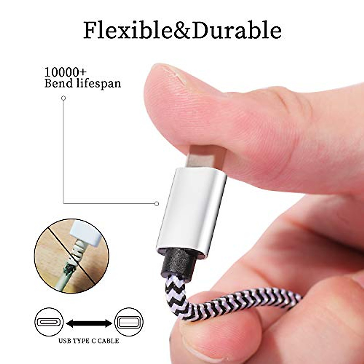 QQLIKE USB Type c Cable, 5 Pack (6FT) Nylon Braided USB C Cable 3A Fast Charging Cord for Samsung Galaxy S9 S8 Note 9 Note 8 Galaxy Note 20 10 S21 S20 S10 Plus C Cord Type C Cable