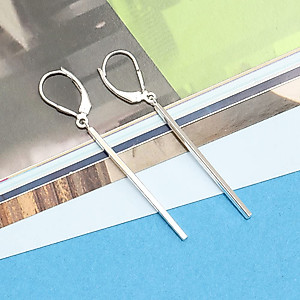 Charmsy 925 Sterling Silver Jewelry Lightweight Vertical Bar Leverback Drop Dangle Earrings for Women 53mm