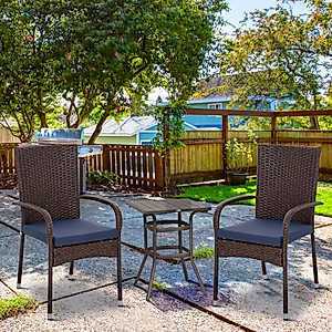 Outsunny Stackable PE Rattan Outdoor Dining Chairs with Cushions, Set of 2 Patio Wicker Dining Chairs with Armrests and Backrest for Patio, Deck, Blue
