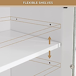 Scurrty Coffee Bar Cabinet Buffet Sideboard Table with Storage, Glass Display Cabinet, 4 Drawers & 2 Doors Kitchen Cupboard, Storage Organizer for Dining Room, Living Room, Entryway, etc (White)