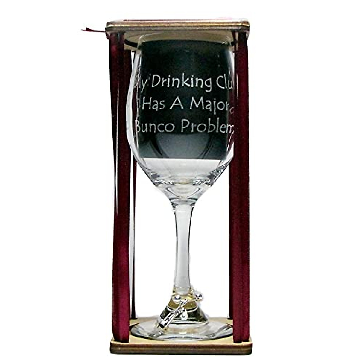 Orange Kat Bunco Club My Drinking Club Has A Major Bunco Problem Stemmed Wine Glass with Charm and Presentation Packaging