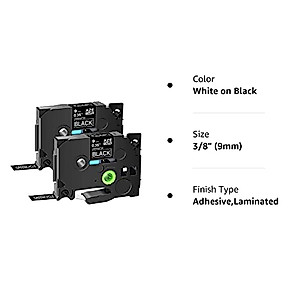 GREENCYCLE 2 Pack Compatible for Brother P-Touch TZe-325 TZe325 TZ325 TZ-325 AZE Label Tape 0.35 Inch 9mm 3/8" White on Black Laminated for PTD210 PT-H100 PTH110 PT-D400AD PTD600 PT-1290 PT2430PC