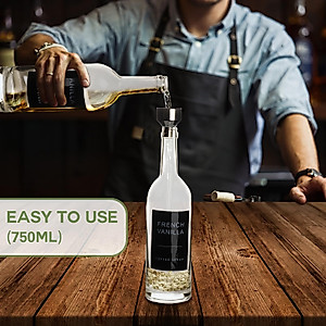 MSTCMZP 25.4 oz 750 ml Coffee Syrup Dispenser Set - 4 Black Dispensers With Pump & Labels - Glass Bottle Included - Coffee Bar Accessories