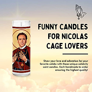 Cage Celebrity Prayer Candle - Funny Saint Candle - 8 inch Glass Prayer Votive - 100% Handmade in USA - Novelty Celebrity Gift