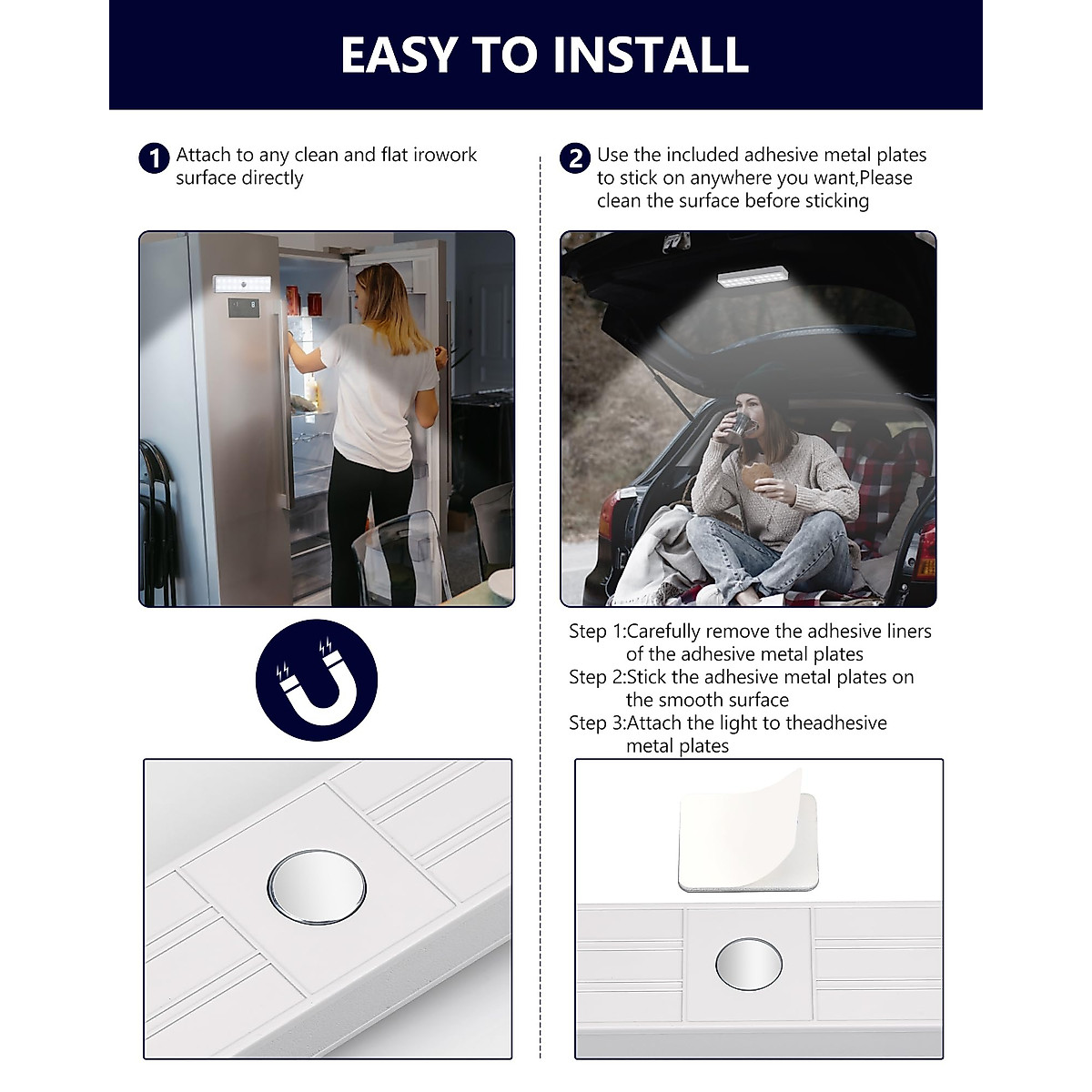 Under Cabinet Lighting 20 LED Closet Lights Motion Sensored,Wireless Under Counter Lights for Kitchen,USB Rechargeable Under-Counter Light Fixtures Magnetic Light Bar 880mAh 6Inch 9000K(4Pack)