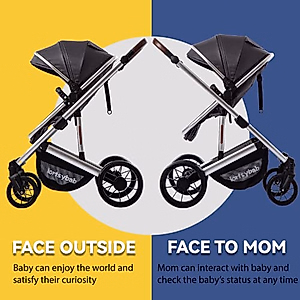 LORTSYBAB Baby Stroller - 2 in 1 High Landscape Convertible Stroller with Reversible Seat | Foldable Aluminum Alloy Pram Anti-Shock Toddler Pushchair Strollers for 0-36 Months Babies