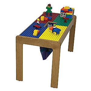 Fun Builder Table-Compatible with DUPLO® Brand Blocks-Built in Storage 32" x 16" Built in Block Storage-Made in USA-Premium Fully Assembled Wood Frame with Wood Legs-Ages 5 and Younger
