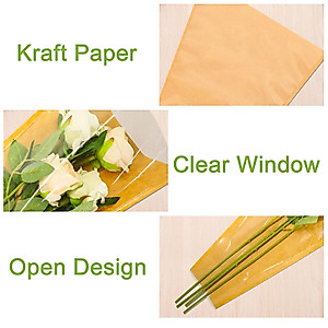 VOCAON 50PCS Flower Bouquet Wrapping Paper with Ribbon, Kraft Packing Sleeves for Bouquets Clear Floral Wrapping Bags Bulk for Graduation Anniversary Wedding Birthday Gift 17.9x9.8x3.9 Inches