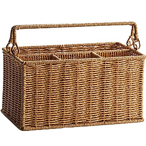 STOBAZA Wicker Utensil Cutlery Holder Flatware Cabinet Divided Flatware Organizers for Forks Spoons Napkins Silverware, Serving Utensils