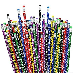 GiftExpress 48 Pcs Paw Print Pencils for Kids, Colorful Assortment Wooden Pencil with Eraser for School Supplies, Classroom Prize