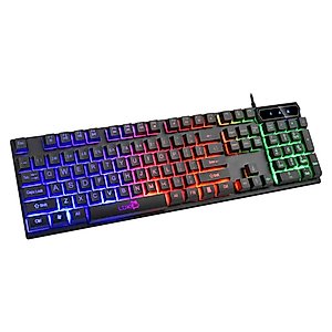 AUSPUM Computer Gaming Keyboard 104keys Colorful Crack LED Illuminated Backlit USB Wired PC Rainbow Gaming Keyboard Waterproof