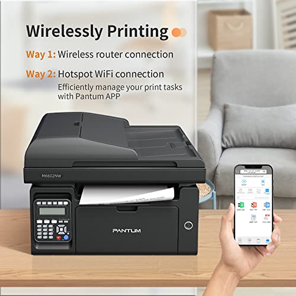 Pantum M6602NW All-in-One Monochrome Laser Printer Copier Scanner Fax with Wireless Ethernet & USB2.0 Capabilities, 150 Pages Paper Input Capacity (V7W99B)