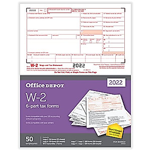 Office Depot® Brand W-2 Laser Tax Forms, 6-Part, 2-Up, 8-1/2" x 11", Pack of 50 Form Sets
