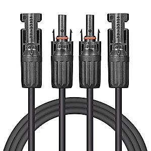 Solar Cable 20 Feet 2x10 AWG Twin Wire Solar Extension Cable, Copper Strand with Female and Male Connectors, Solar Panel Cable Wire & Adaptor for Home, Shop and RV Solar Panels.