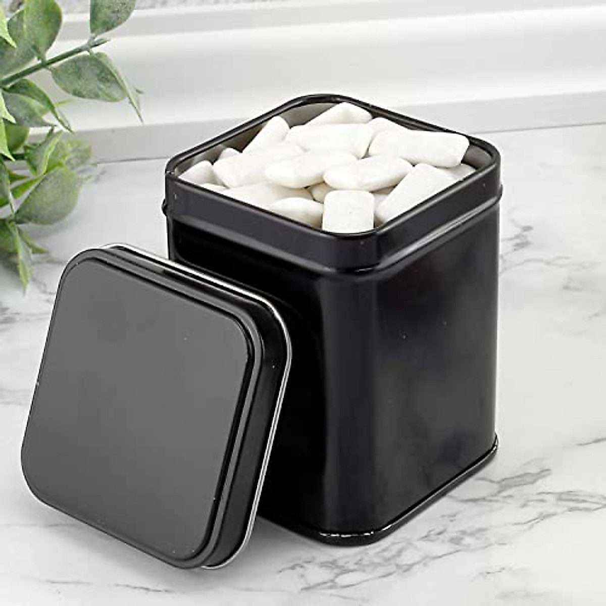 Cornucopia Square Black Metal Tins (6-Pack); for Tea, Gift Boxes, and Storage, 3-Inch Tall, 1-Cup Capacity