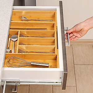 Mxbamhyc 2 Pack Silverware Organizer for Drawer,Bamboo Expandable Kitchen Flatware Organizer,Adjustable Utensil Cutlery Organizer/Holder.