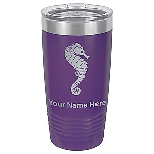 LaserGram 20oz Vacuum Insulated Tumbler Mug, Seahorse, Personalized Engraving Included (Dark Purple)