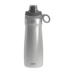 Pogo Vacuum Insulated Stainless Steel Water Bottle with Leak Proof Chug Lid and Silicone Carry Loop, Grey, 26 oz