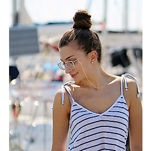 PEARLADA 18K Gold Plated Eyeglass Chain for Women Sunglasses Strap Holder Reading Glasses Retainer Handmade Around Neck Jewelry Gift for Christmas Fashion Gold Beaded Chain String Cord Lanyard