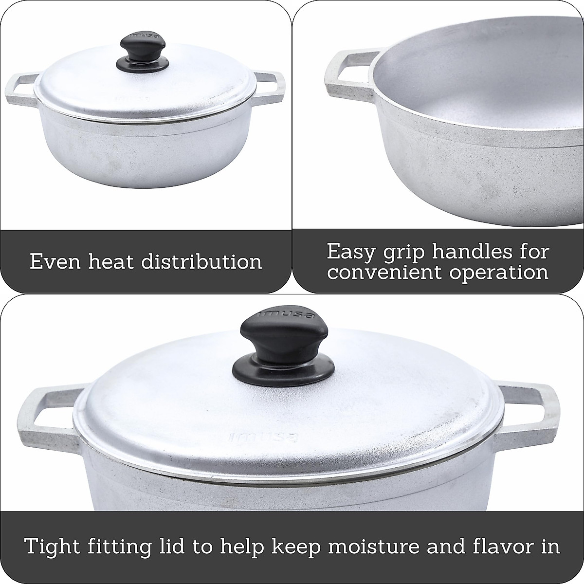 IMUSA USA GAU-80503 2.6Qt Traditional Colombian Caldero (Dutch Oven) for Cooking and Serving, Silver