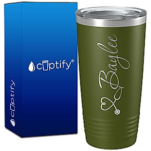 Personalized Heart Stethoscope Tumbler Gift for Nurse, RN, LPN, CNA, CMA, MA Laser Engraved on Army Green 20 oz Stainless Steel Tumbler with Lid - Insulated Cup - Custom Travel Mug